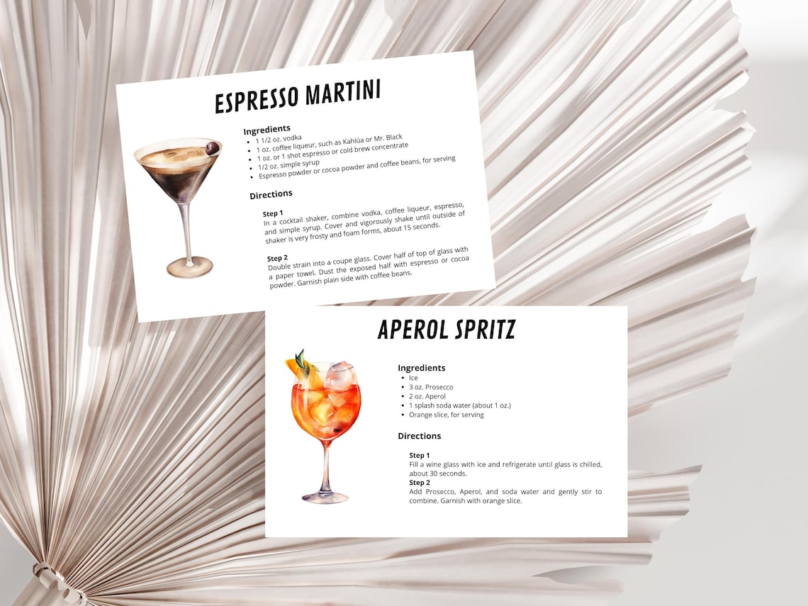 Cocktail Recipe Card, Printable Drink Recipe Card, Printable Recipe ...