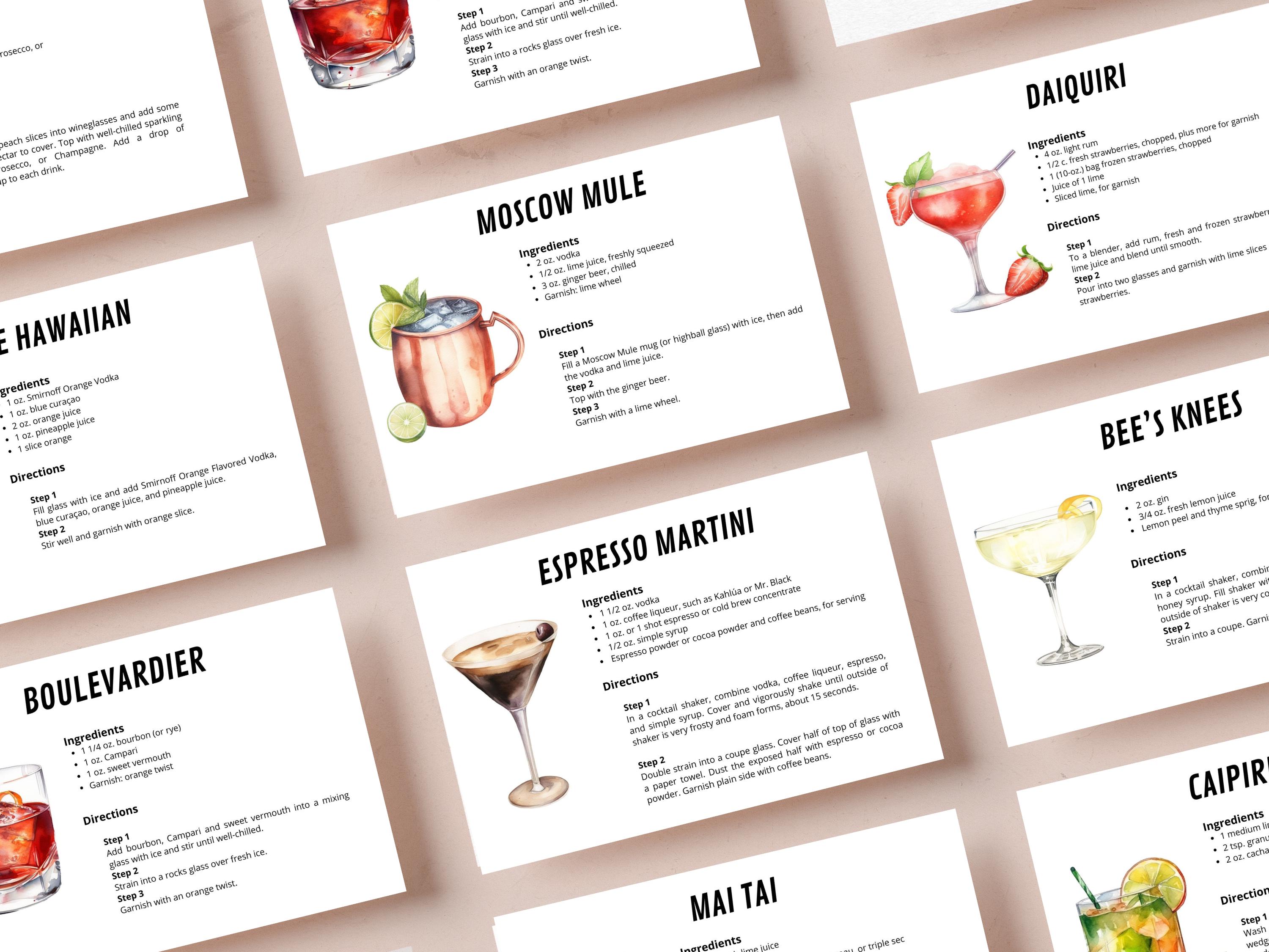 Cocktail Recipe Card, Printable Drink Recipe Card, Printable Recipe ...