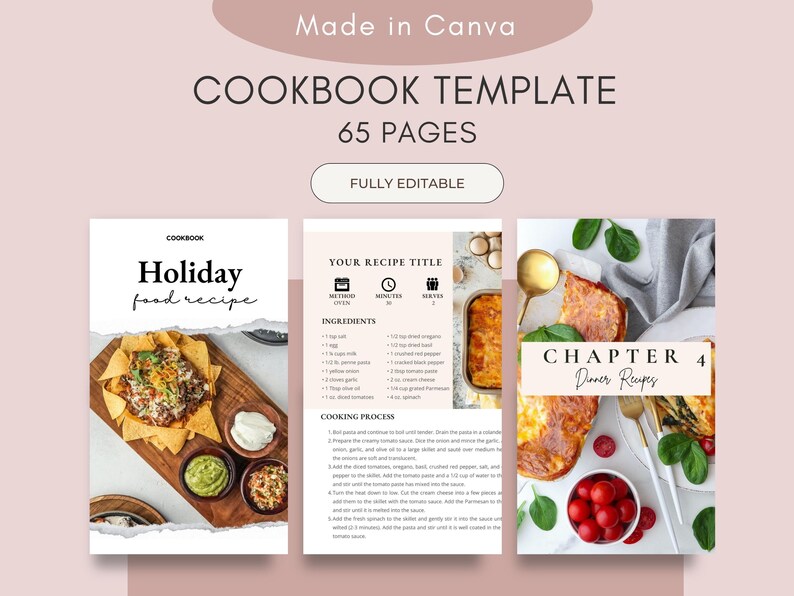 Canva Cookbook Template, Recipe Cookbook Template, Editable Canva ...