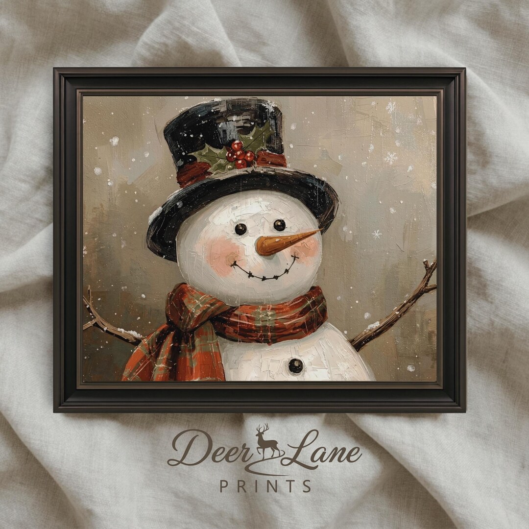 Vintage Snowman Portrait Print, Winter Christmas Decor (digital ...