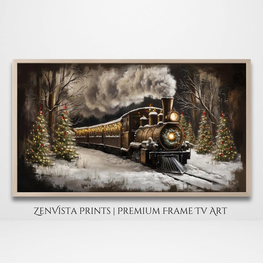 Vintage Christmas Train Frame Tv Art Painting | Holiday Frame Tv ...