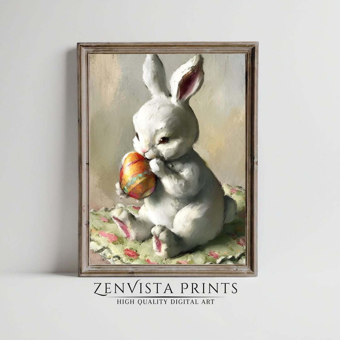 Easter Bunny Prints Wall Art | Printable Easter Prints | Vintage White ...