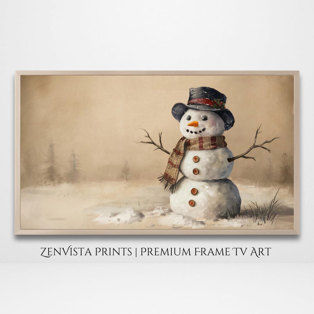 Winter Snowman Frame Tv Art Neutral Painting | Snowman Tv Art Xmas ...