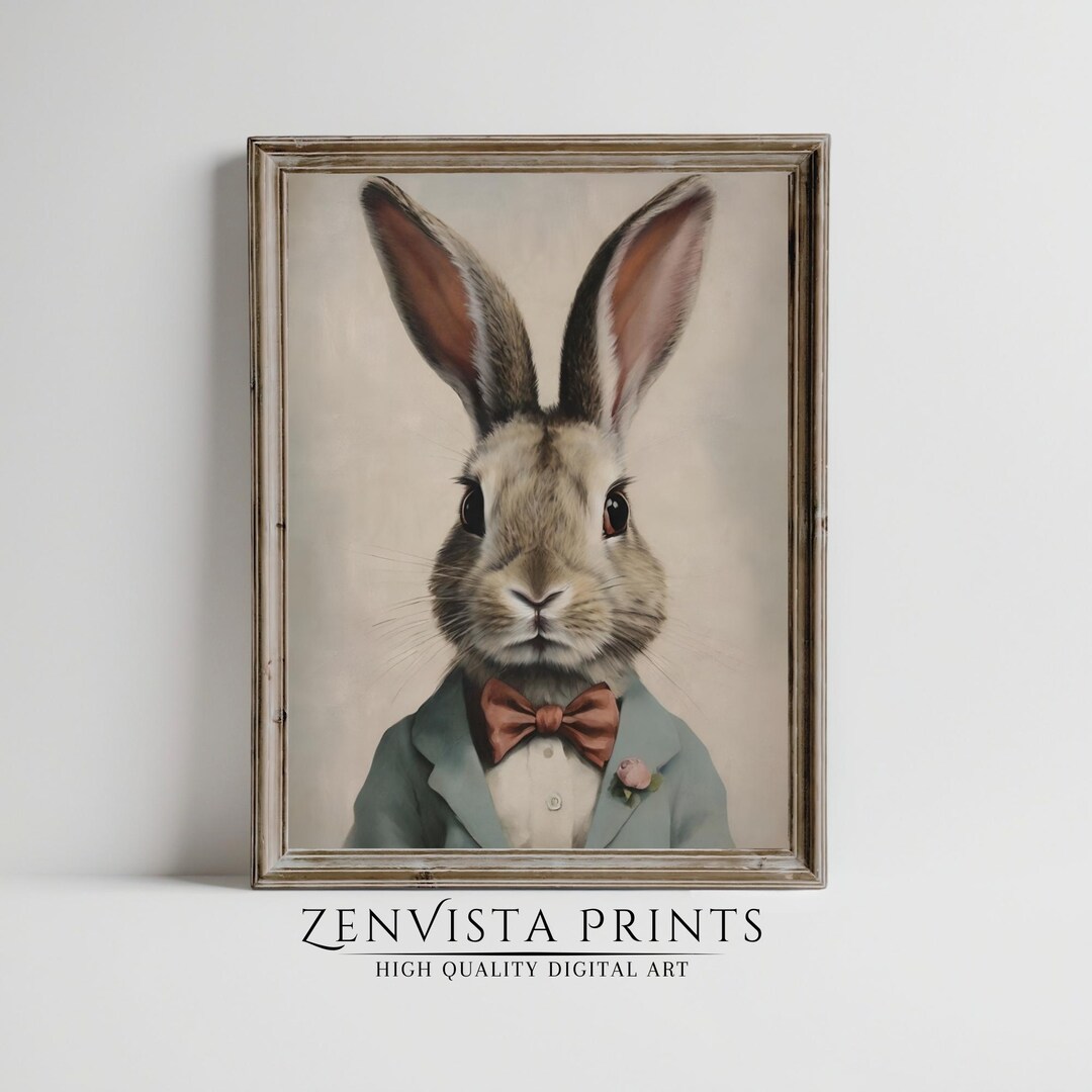 Bunny Prints Wall Art | Vintage Bunny Portrait Print Download ...
