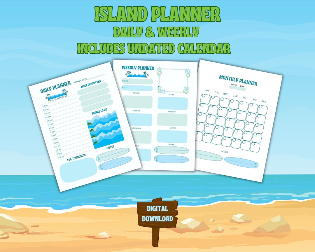 Island Themed Planner, Printable Planner, Undated Planner, Daily Weekly ...