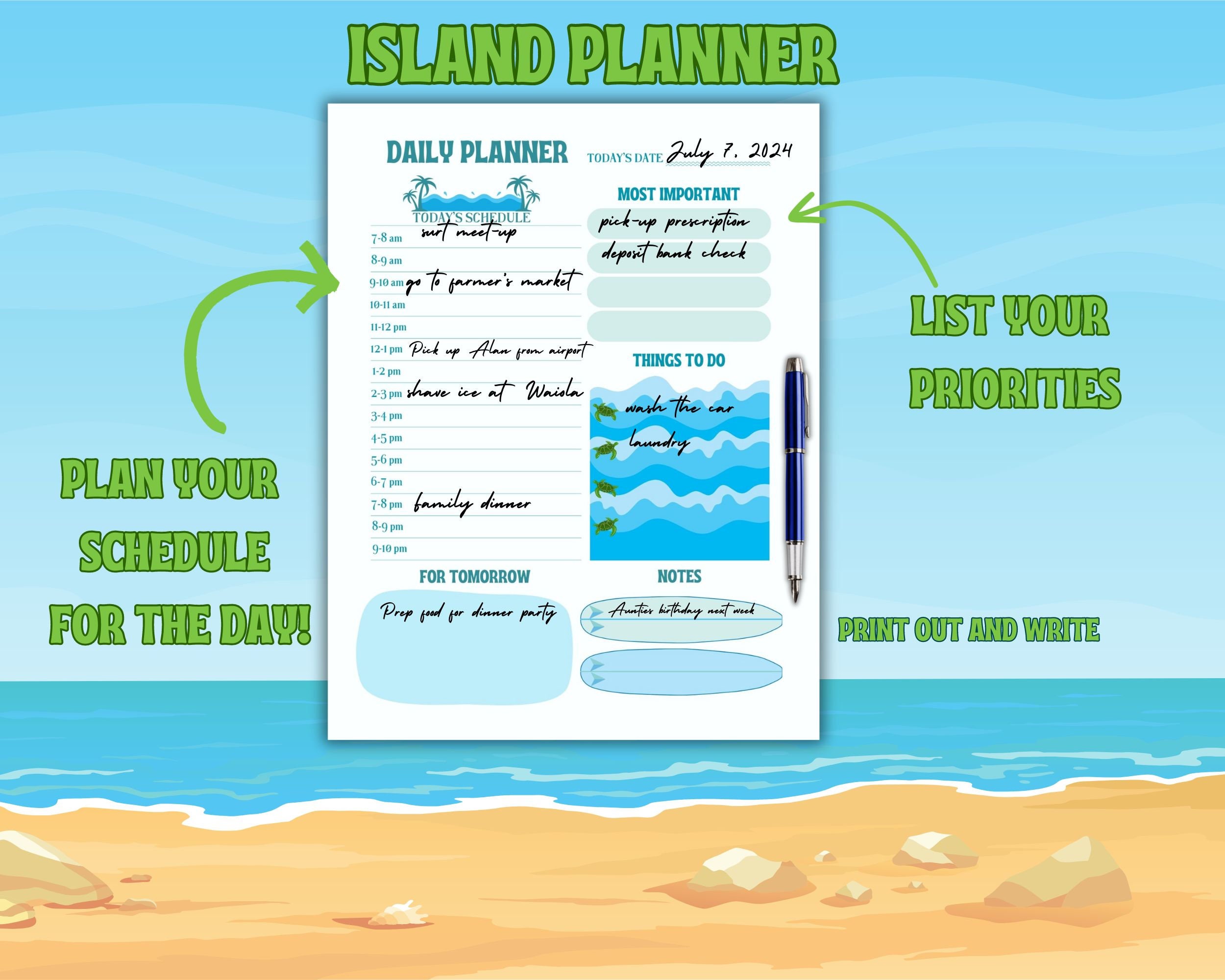 Island Themed Planner, Printable Planner, Undated Planner, Daily Weekly ...