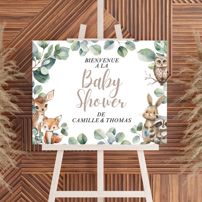 Baby Shower Invitation in French + Welcome Sign | Canva Template ...