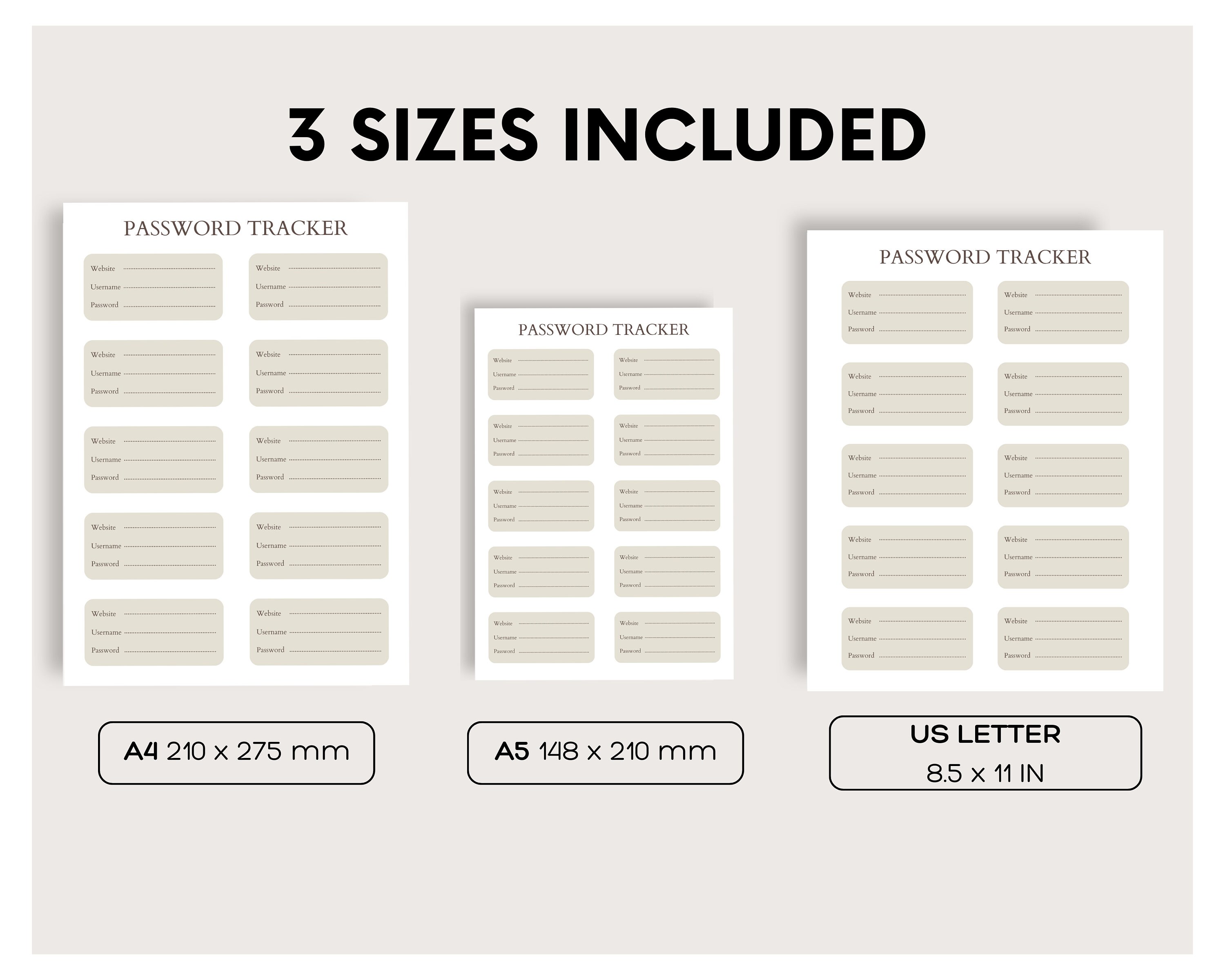 Aesthetic Password Tracker, English Version, 10 Colors, Printable - Etsy