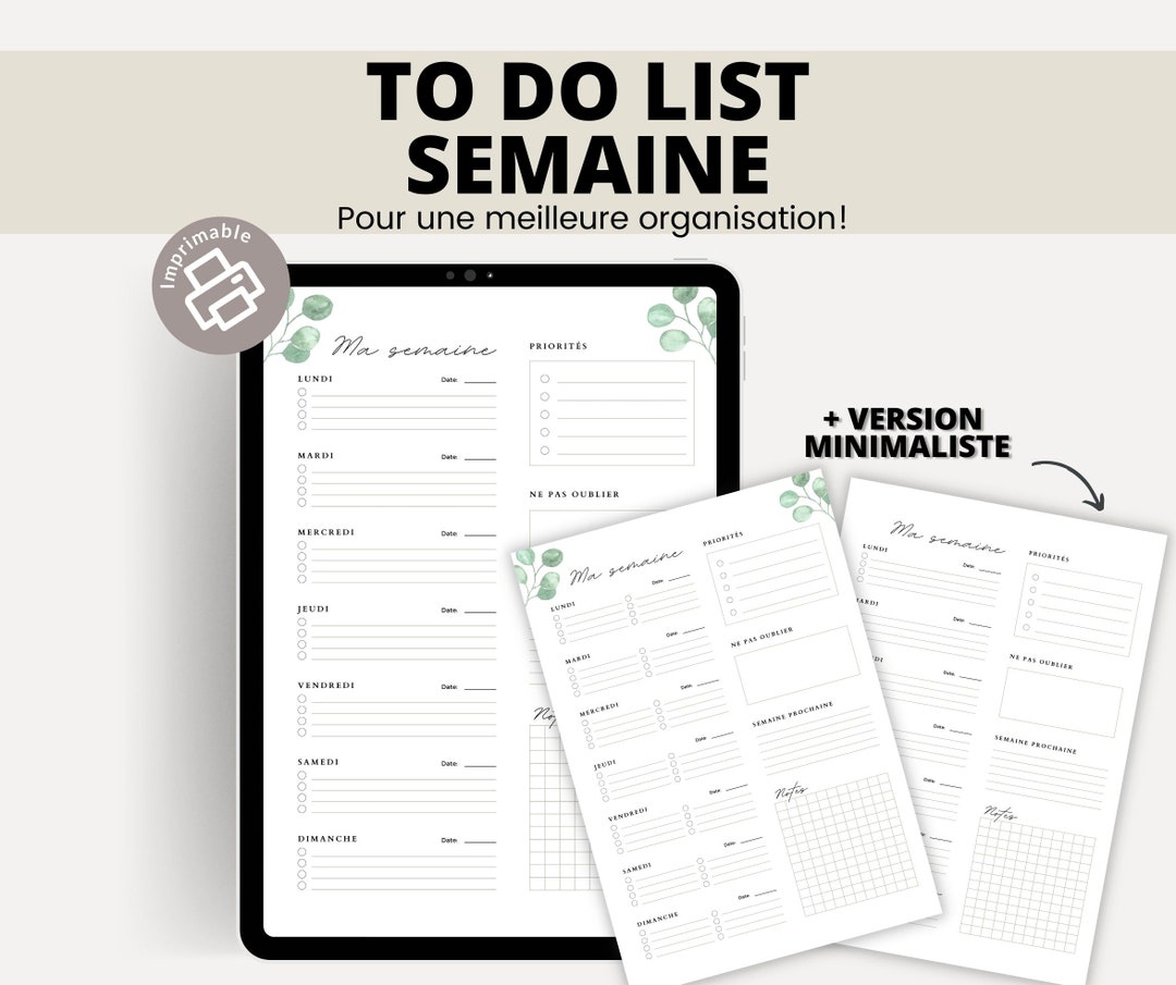 To Do List Week | in French | to Do List | PDF A4 | Printable | Tracker ...