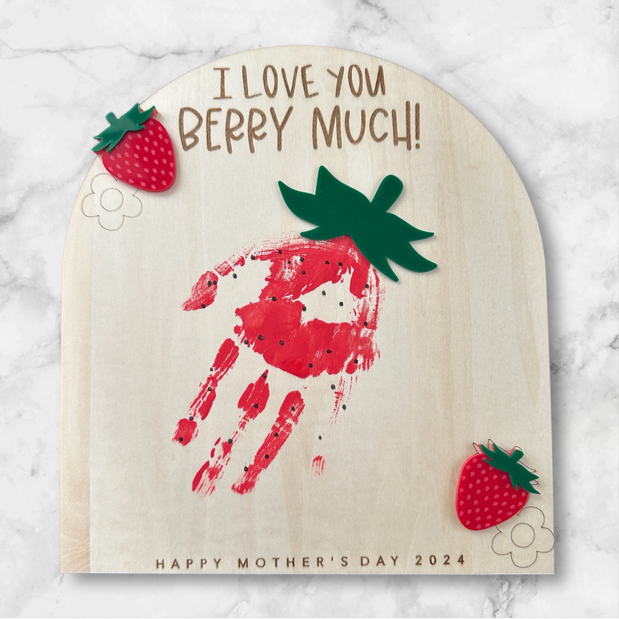 DIY Handprint Sign Strawberry Craft Birthday Gift Handprint Sign Mom ...
