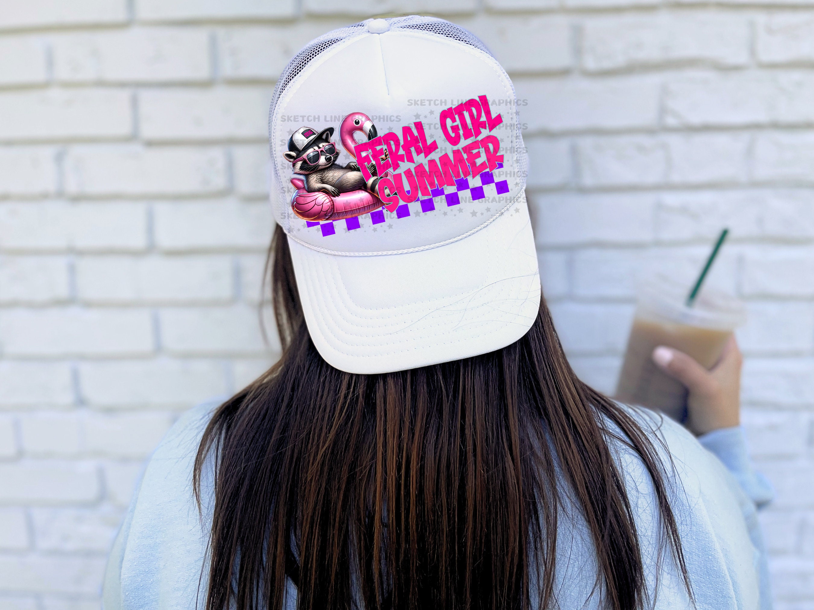 Feral Girl Summer Faux Patch Png Design, Checkered Trucker Hat Patch ...