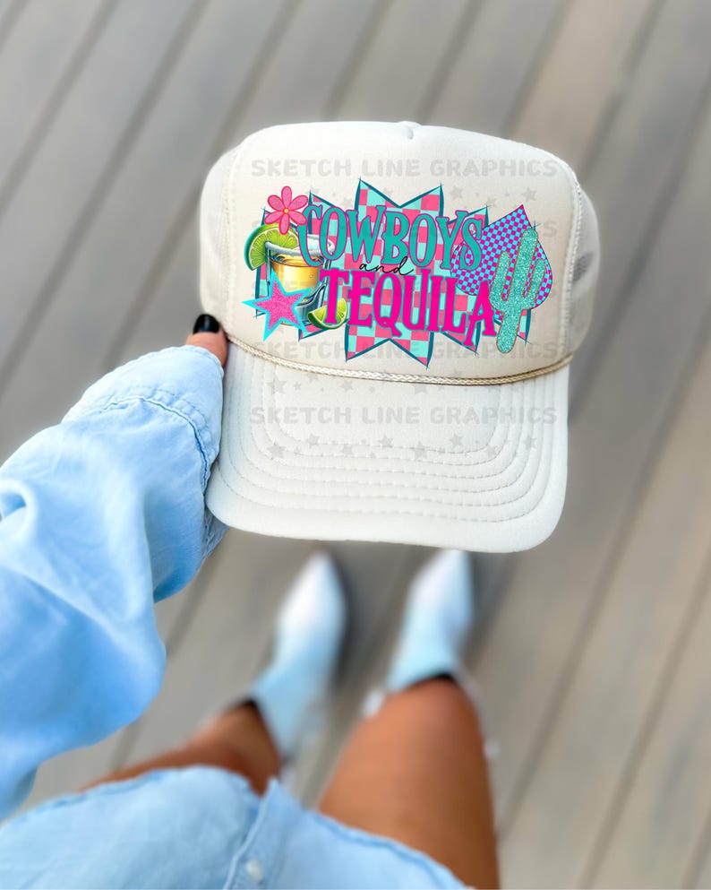 Cowboys and Tequila Faux Trucker Hat Patch Png Design, Checkered Trucker Hat Patch Png Download ...