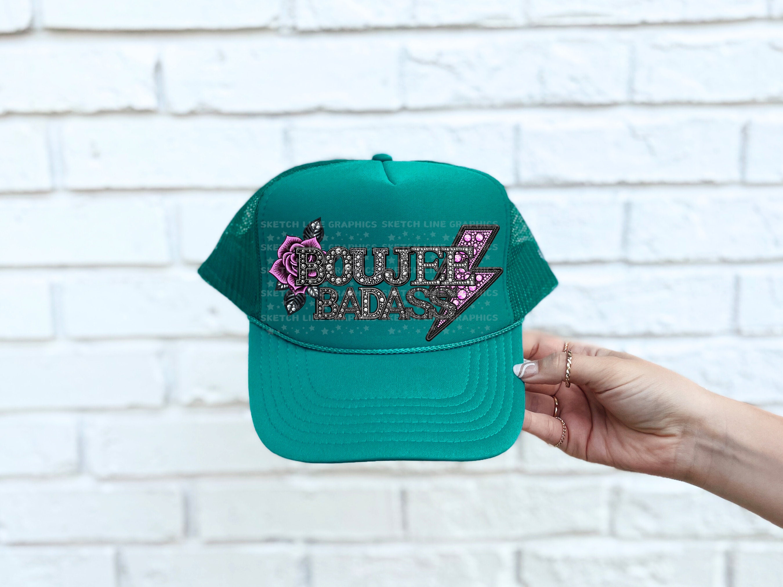 Boujee Badass Faux Embroidery Rhinestone Patch Png Design, Hat Patch Png Sublimation Download ...