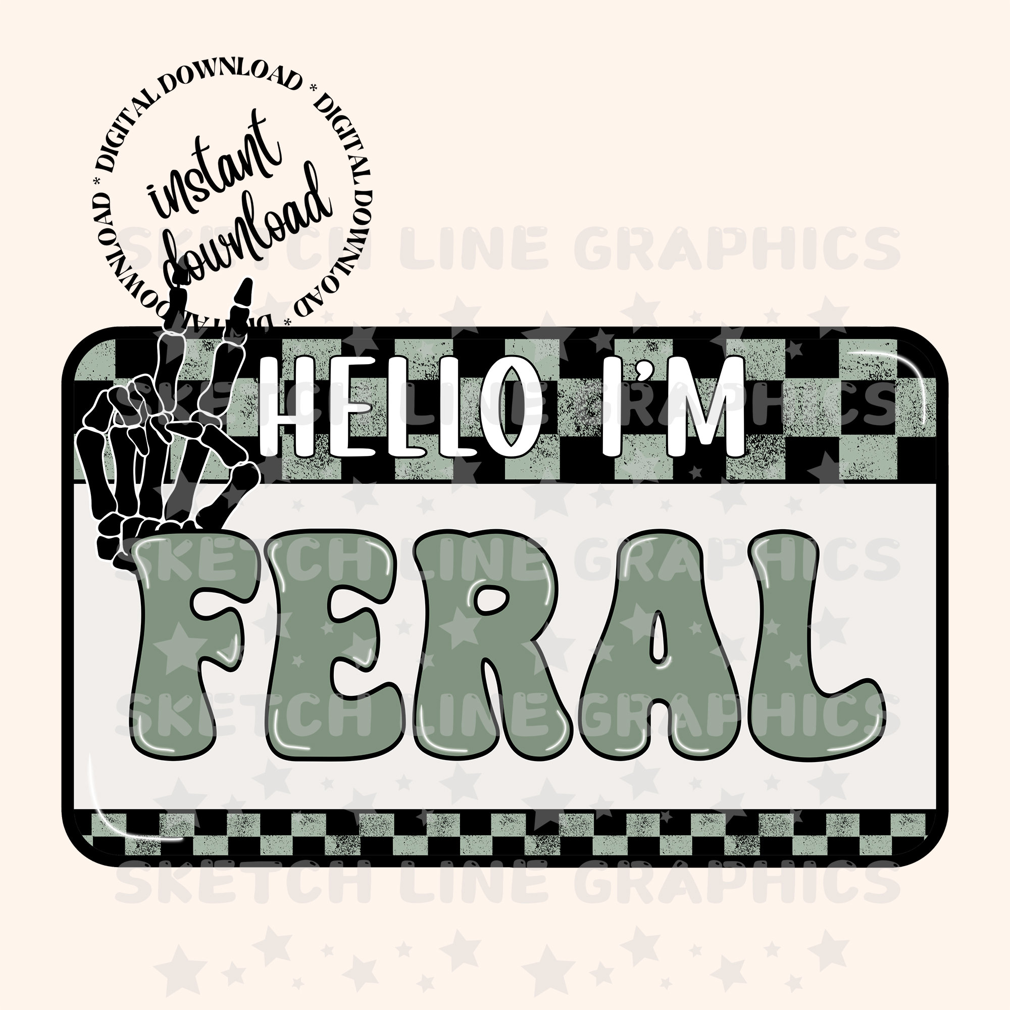 Hello I'm Feral Patch Png Design, Checkered Trucker Hat Patch Png ...