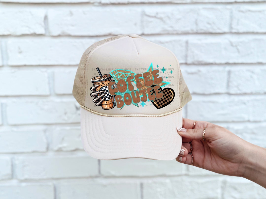 Coffee Boujee Faux Trucker Hat Patch Png Design, Checkered Trucker Hat Patch Png Sublimation ...