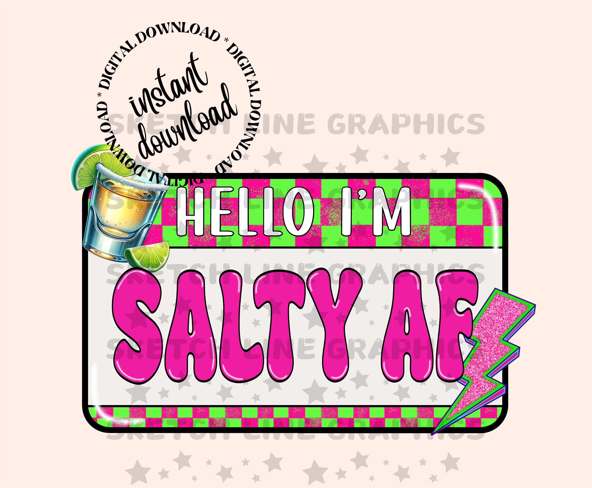 Hello I'm Salty AF Patch Png Design, Checkered Trucker Hat Patch Png ...