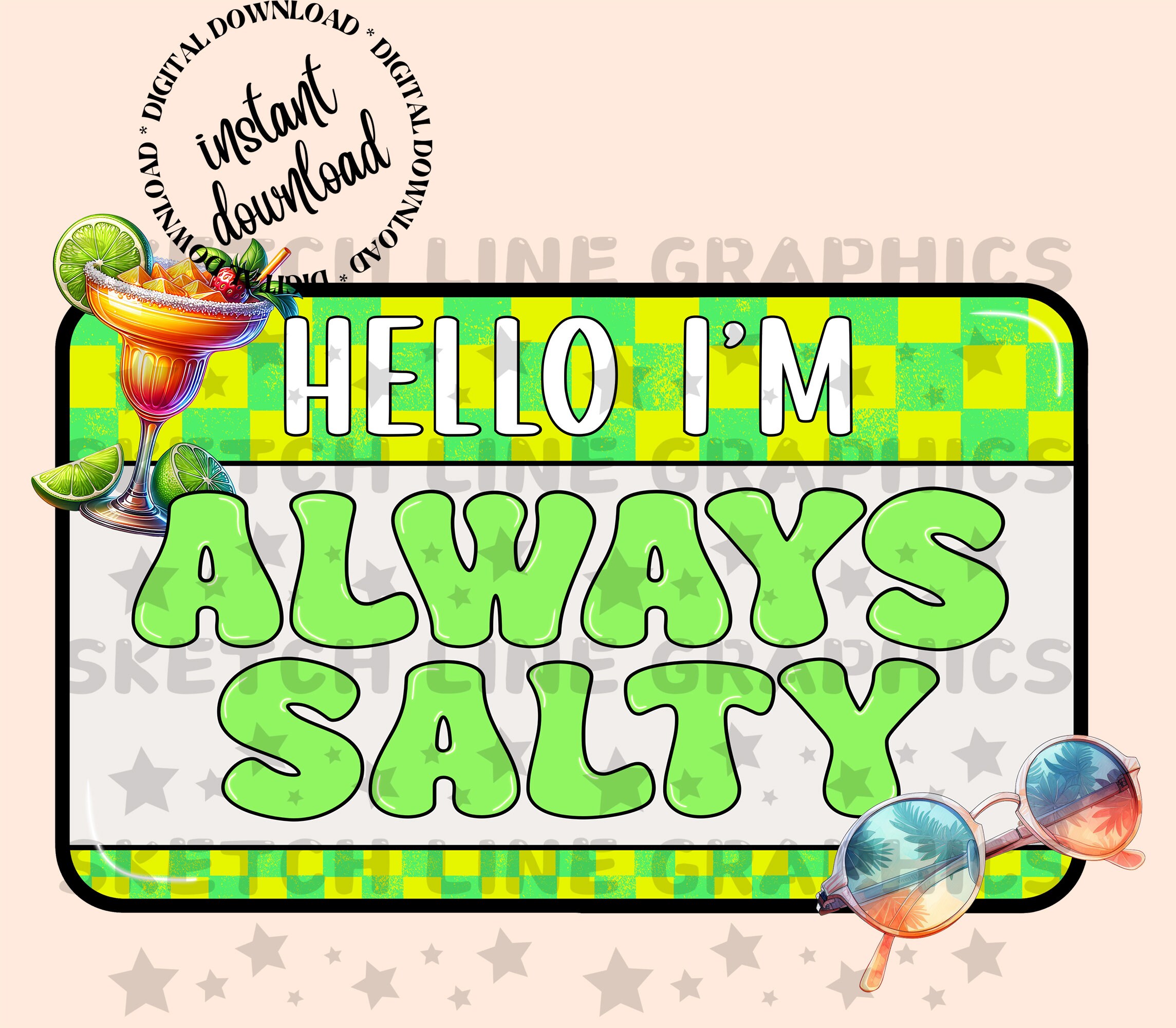 Hello I'm Always Salty Patch Png Design, Checkered Trucker Hat Patch ...