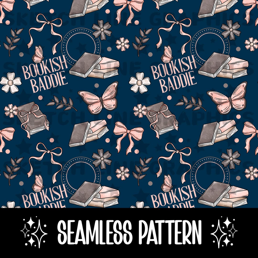 Bookish Baddie Coquette Bows Seamless, Bookish Seamless, Book Lover Png ...