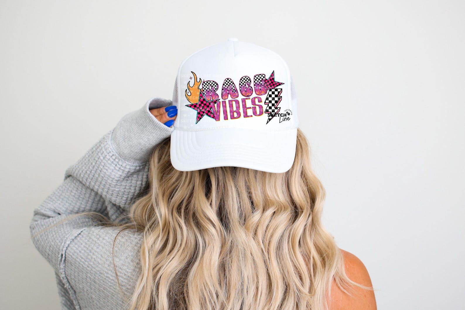 Race Vibes Trucker Hat Patch Png Design, Checkered Trucker Hat Patch ...