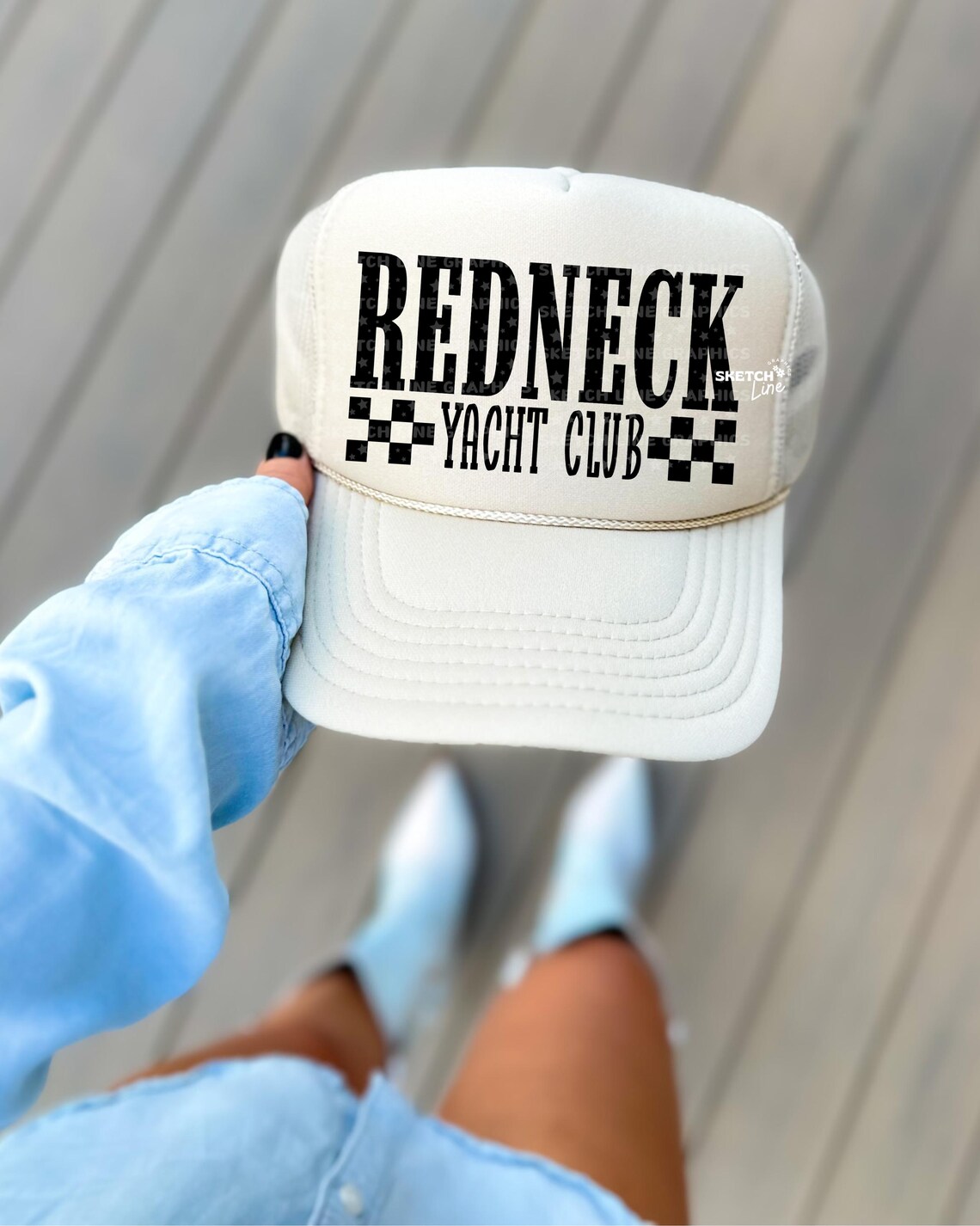 Redneck Yacht Club Patch Png Design, Checkered Trucker Hat Patch Png ...