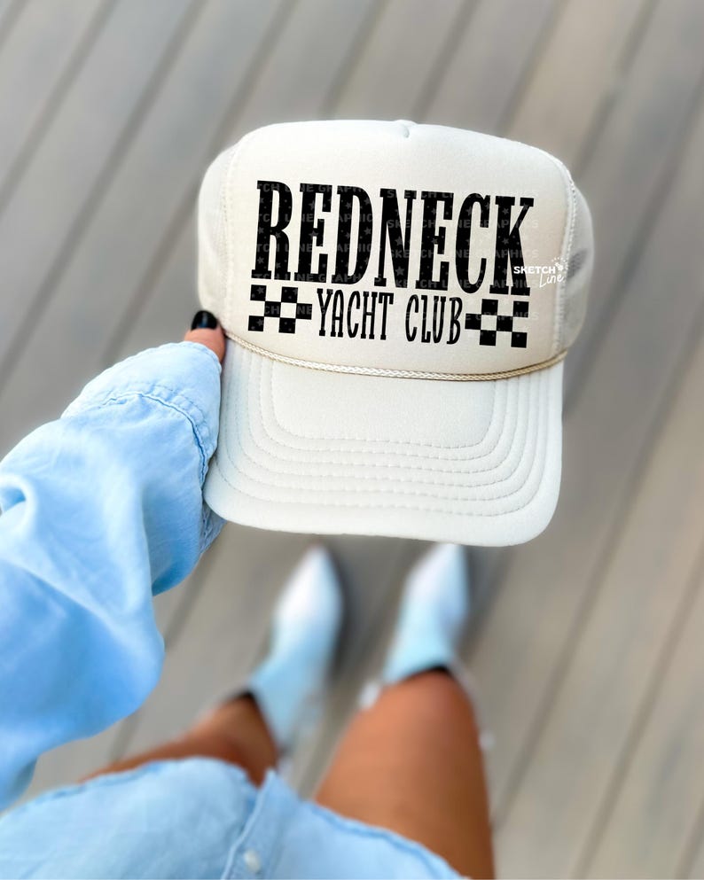 Redneck Yacht Club Patch Png Design, Checkered Trucker Hat Patch Png ...
