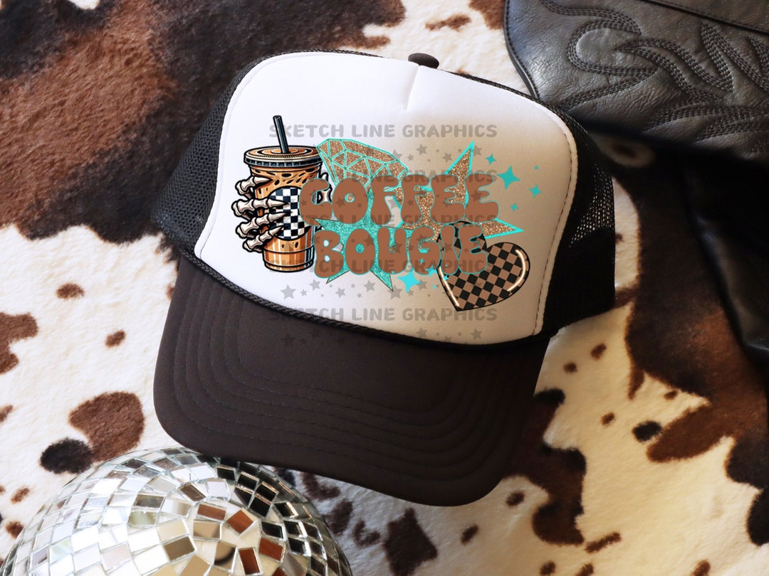 Coffee Bougie Faux Trucker Hat Patch Png Design, Checkered Trucker Hat Patch Png Sublimation ...