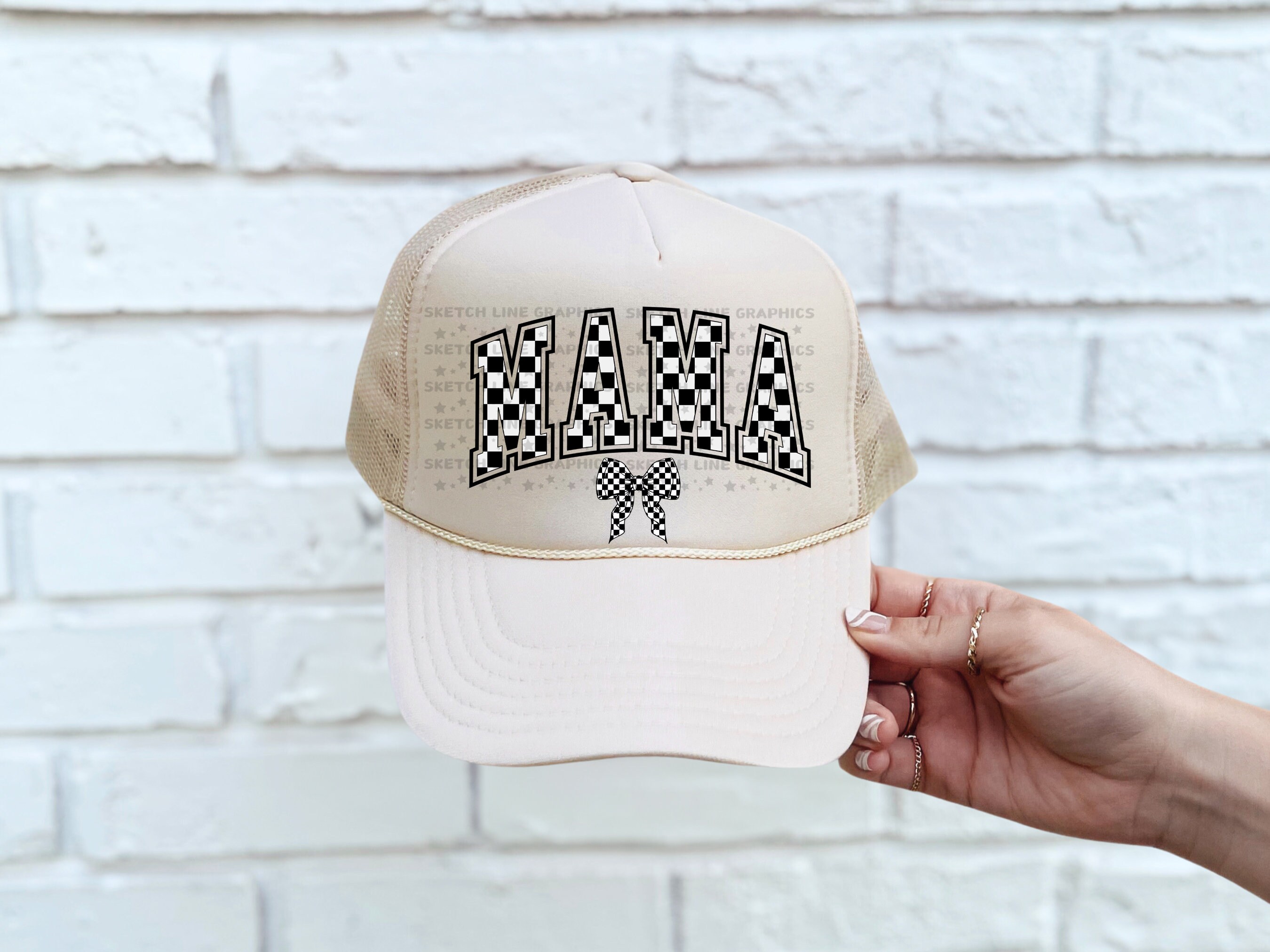 Mama Trucker Hat Patch Png Design, Checkered Bow Trucker Hat Patch Png ...