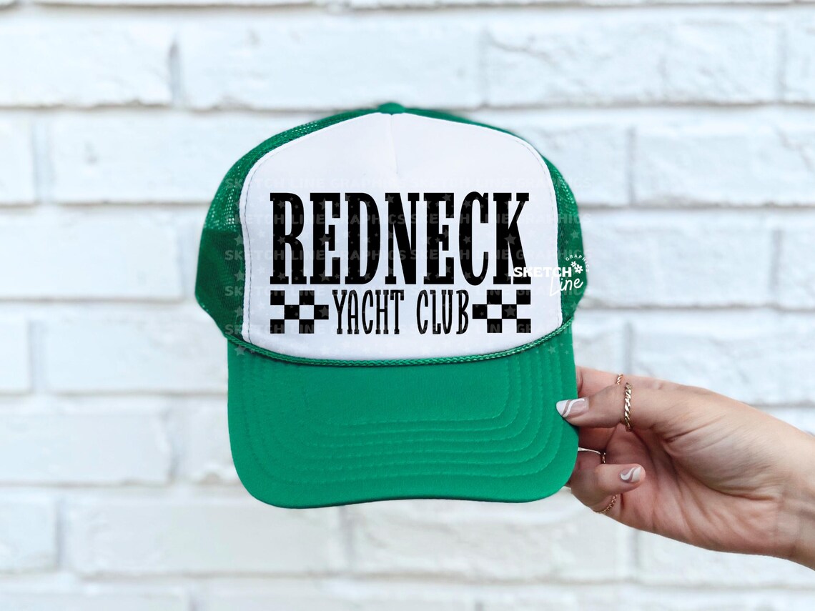 Redneck Yacht Club Patch Png Design, Checkered Trucker Hat Patch Png ...