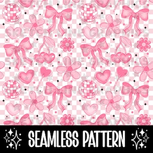 Pink Checkered Cherry Bows Seamless, Checkered Seamless, Girly Pink ...