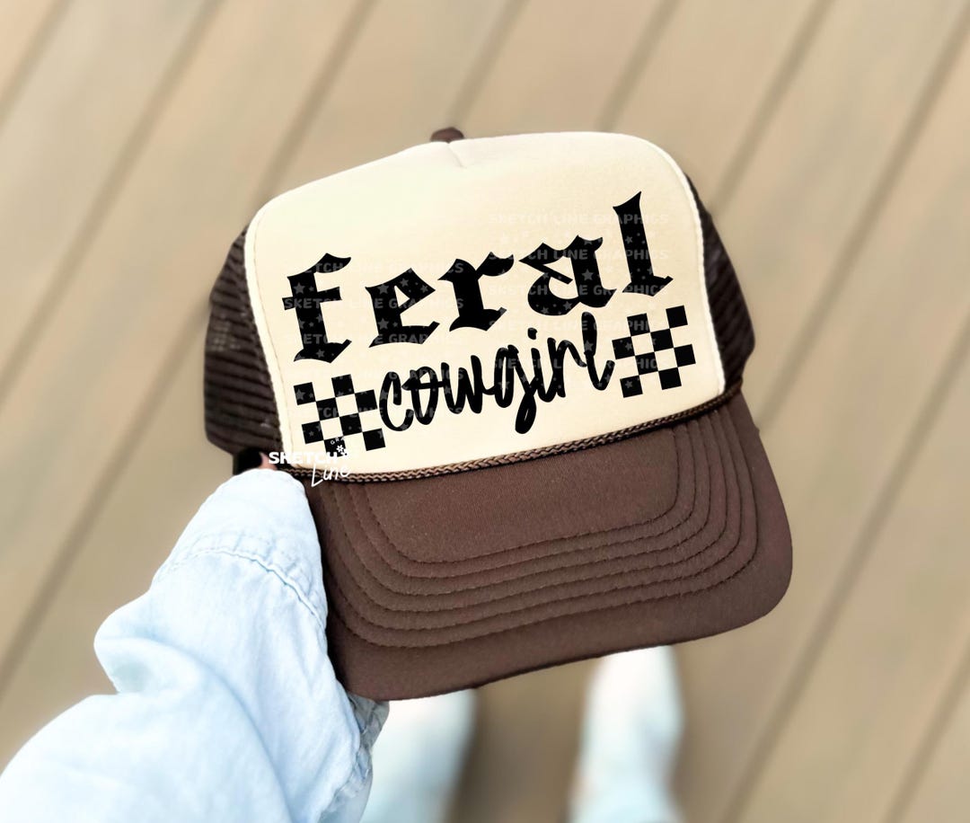 Feral Cowgirl Patch Png Design, Checkered Trucker Hat Patch Png ...