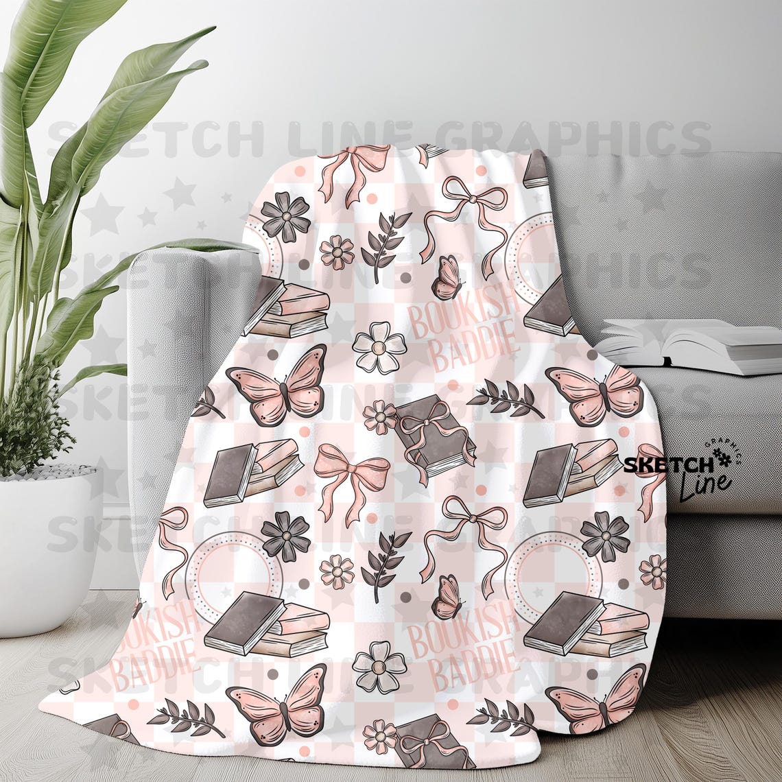 Bookish Baddie Pink Checkered Coquette Bows Seamless, Bookish Girly ...