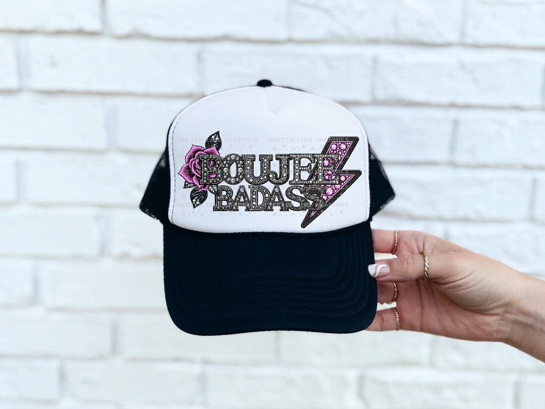 Boujee Badass Faux Embroidery Rhinestone Patch Png Design, Hat Patch Png Sublimation Download ...