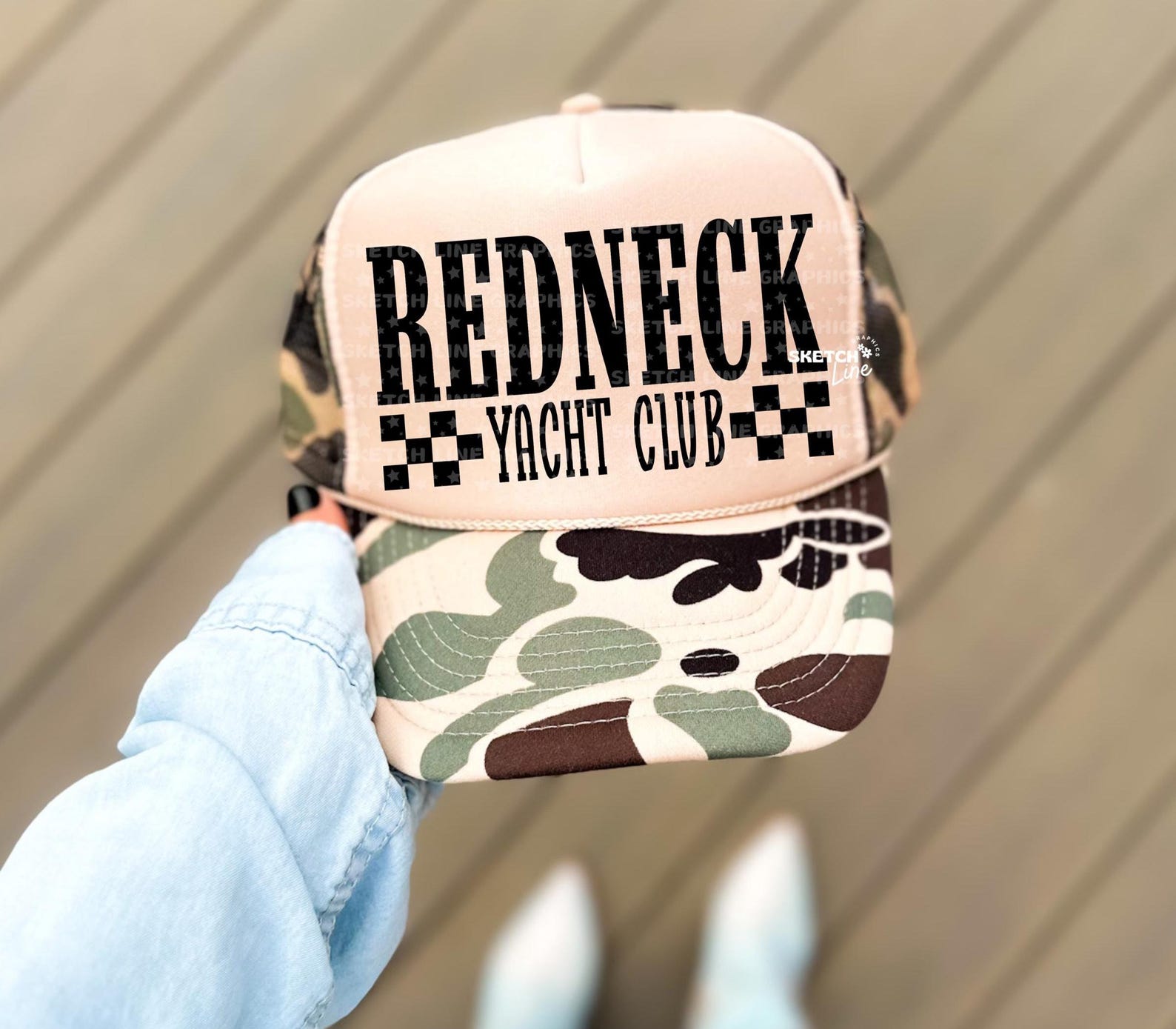 Redneck Yacht Club Patch Png Design, Checkered Trucker Hat Patch Png ...