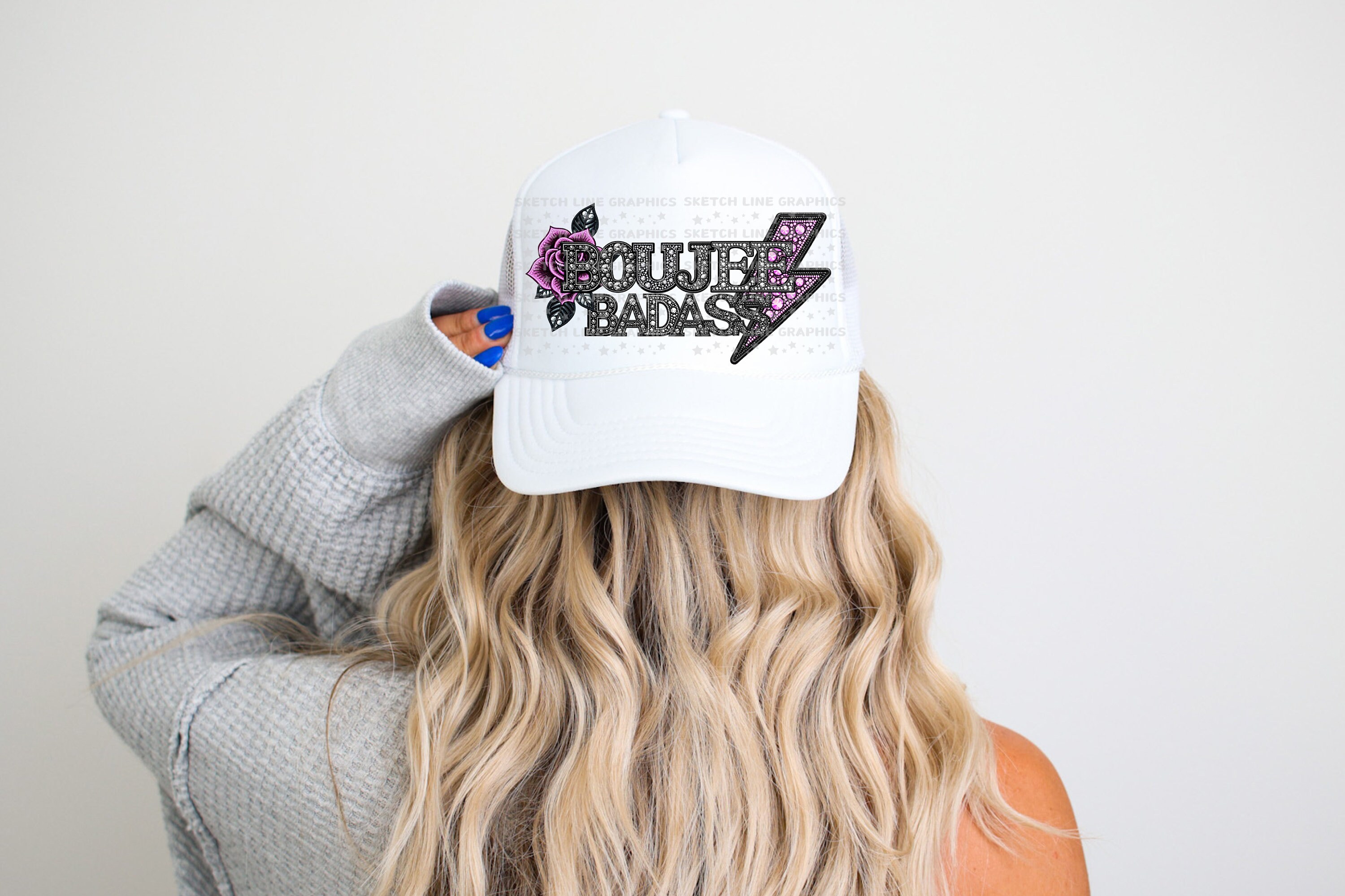 Boujee Badass Faux Embroidery Rhinestone Patch Png Design, Hat Patch Png Sublimation Download ...
