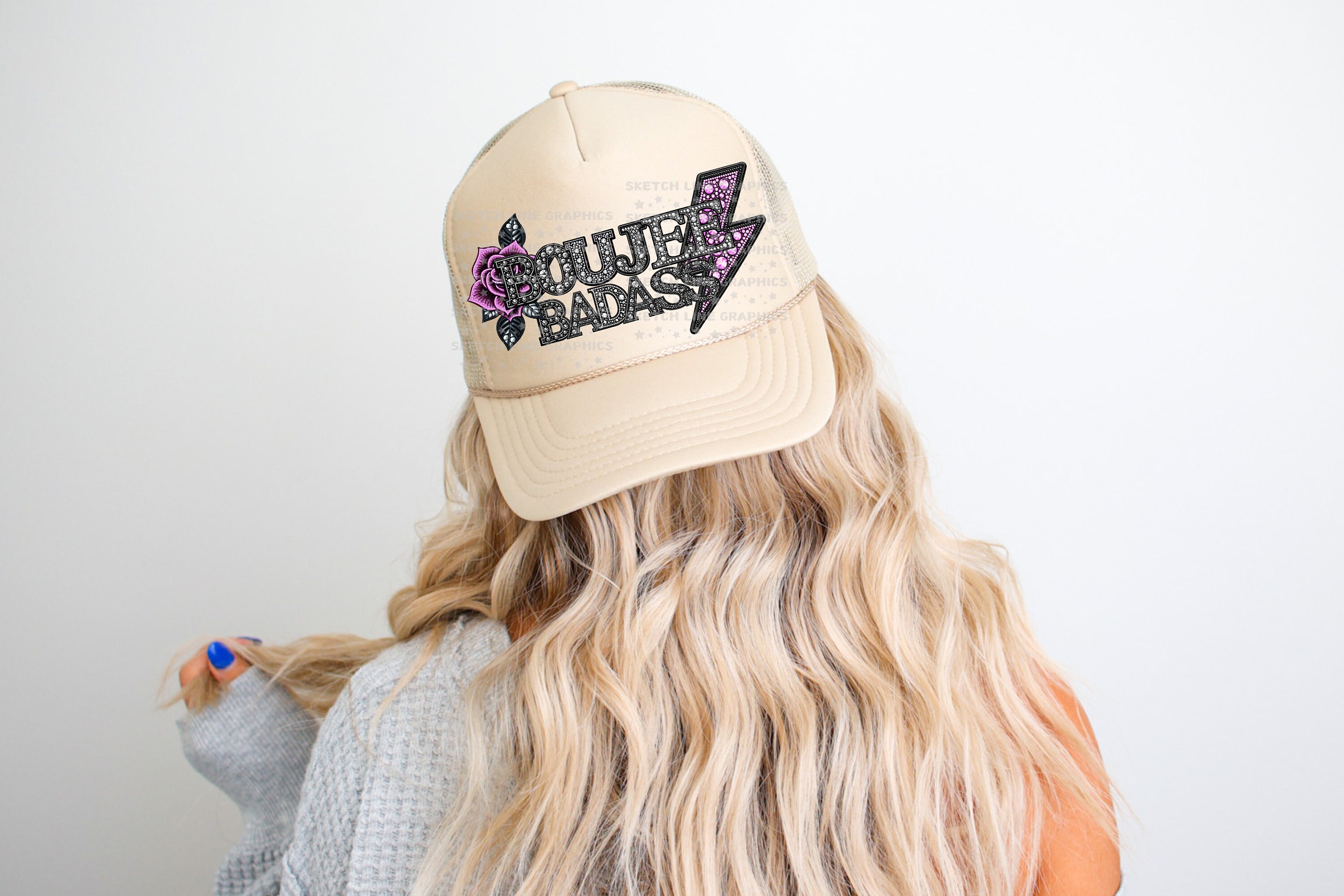 Boujee Badass Faux Embroidery Rhinestone Patch Png Design, Hat Patch Png Sublimation Download ...