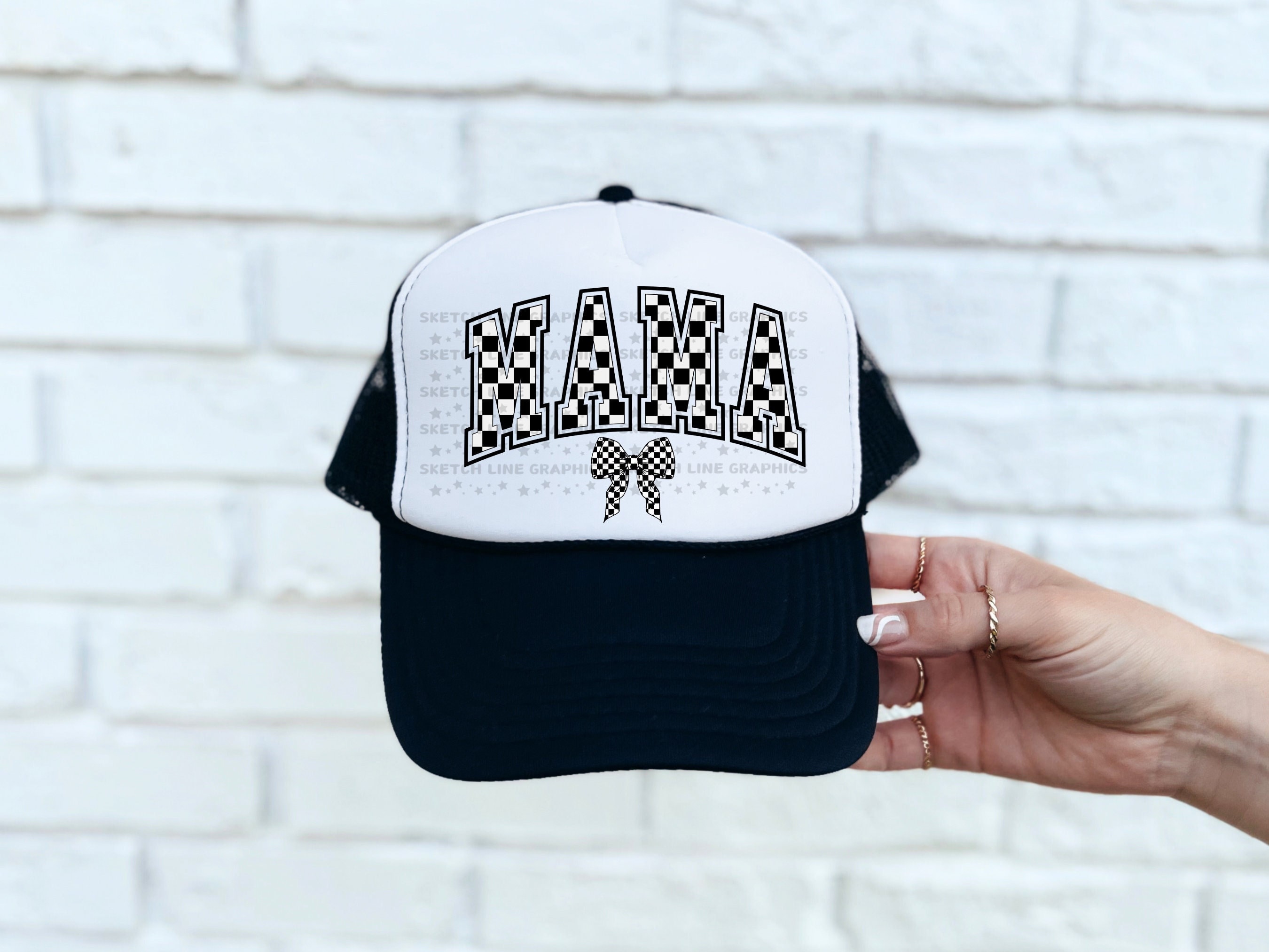 Mama Trucker Hat Patch Png Design, Checkered Bow Trucker Hat Patch Png ...