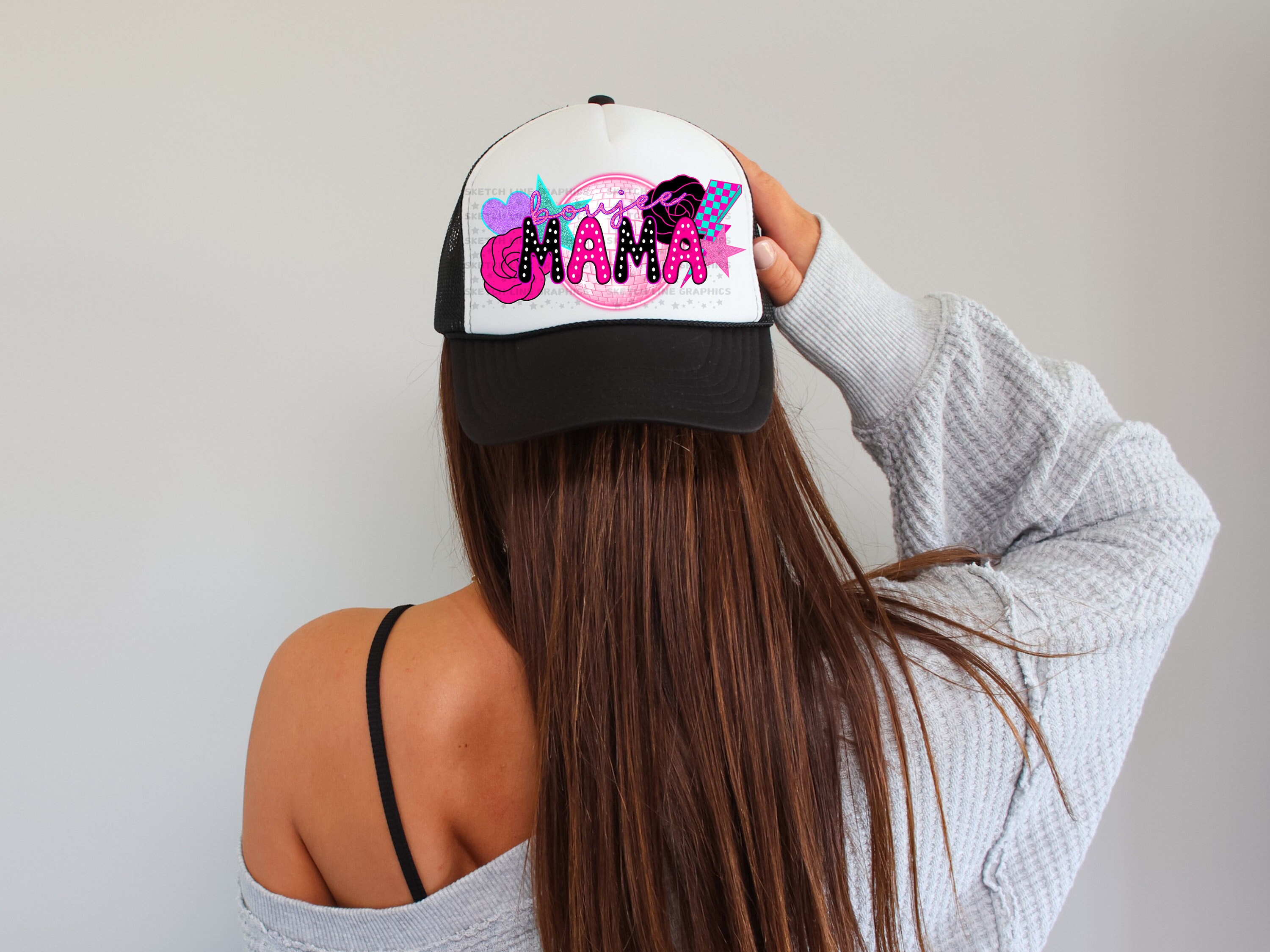 Boujee Mama Faux Glitter Patch Png Design, Checkered Trucker Hat Patch Png Sublimation Download ...