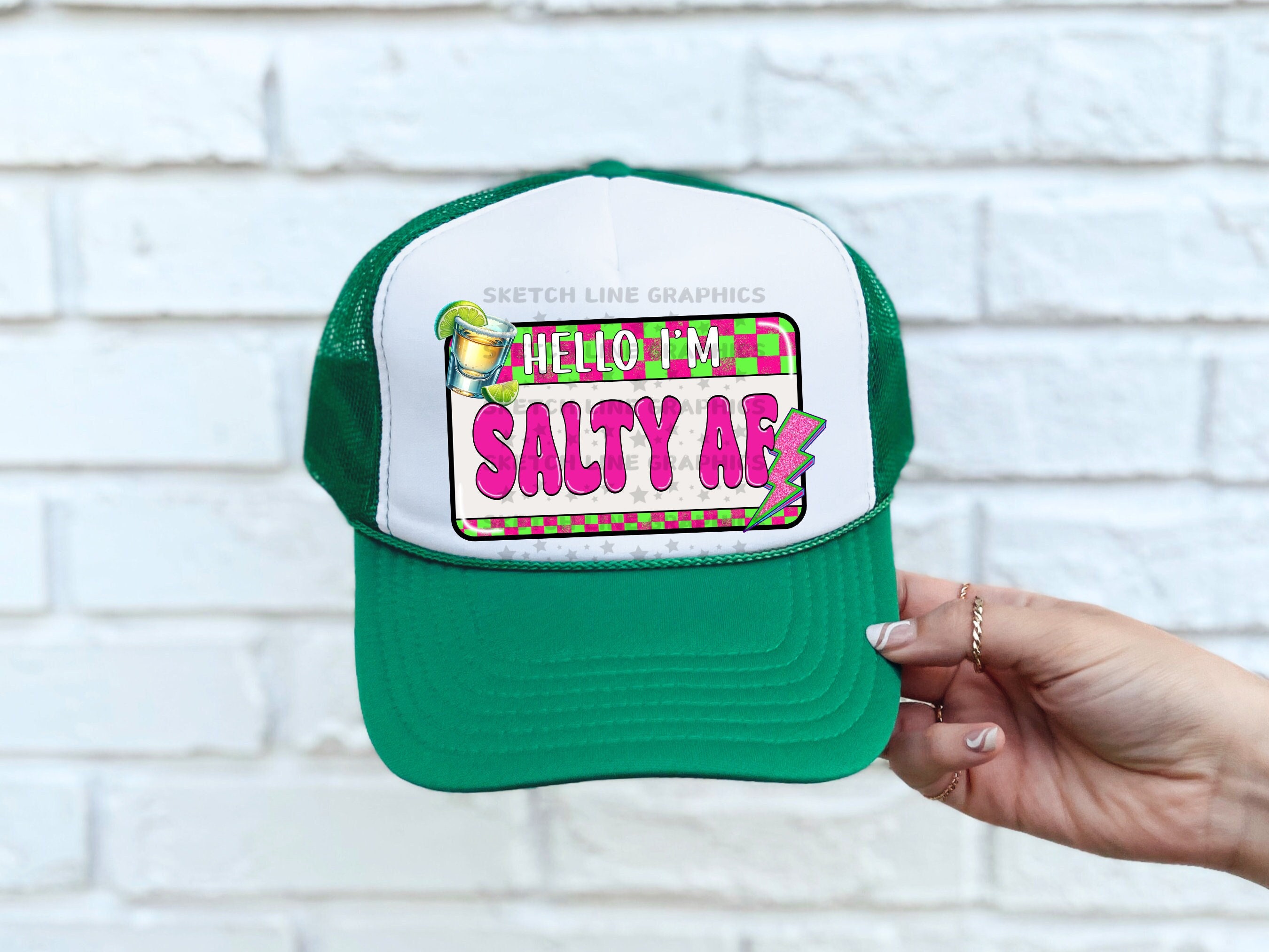 Hello I'm Salty AF Patch Png Design, Checkered Trucker Hat Patch Png ...