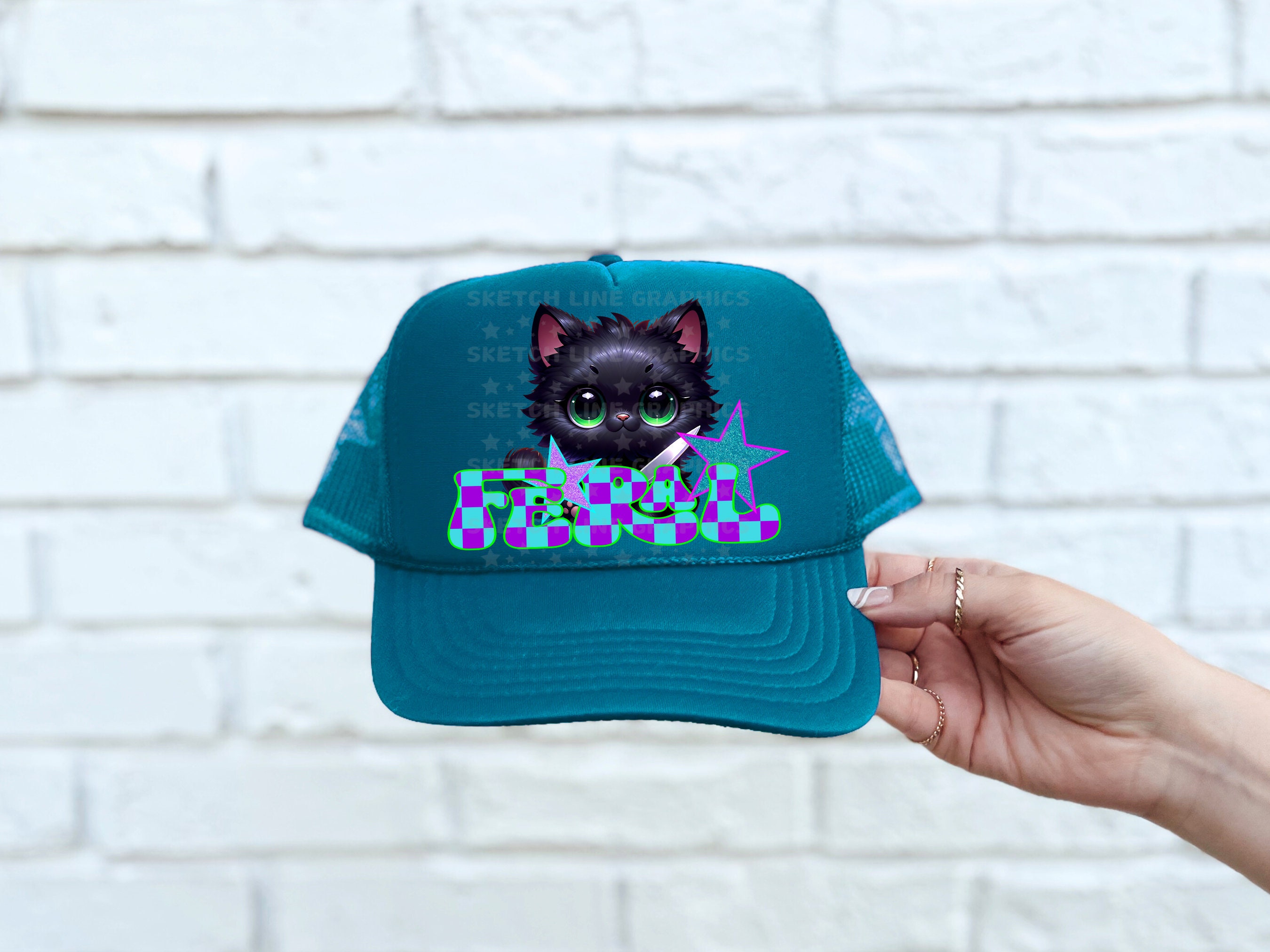 Feral Trucker Hat Faux Patch Png Design, Checkered Trucker Hat Patch ...