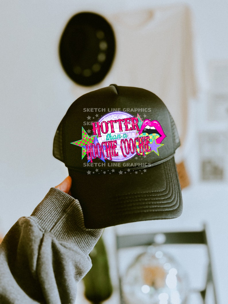 Hotter Than A Hoochie Coochie Trucker Hat Patch Png Design, Checkered Trucker Hat Patch Png ...