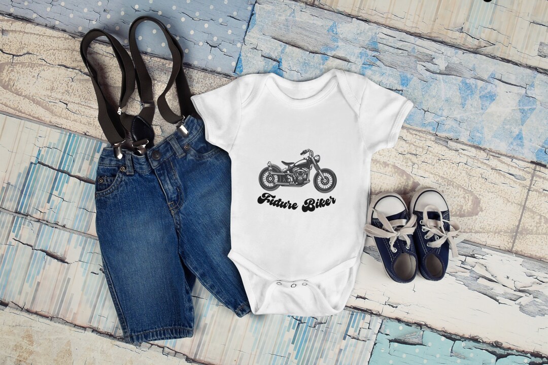 Future Biker Baby Onesie - Retro Motorcycle Design, Biker Baby Apparel ...