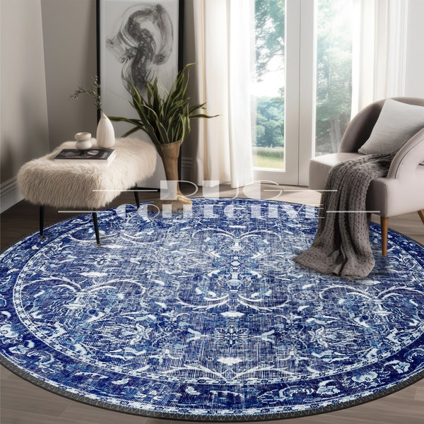 Blue Round Rug - Etsy