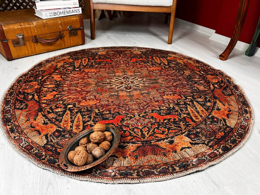 Premium Turkish Round Rug, Animal Pattern, Perfect for Livingroom or ...