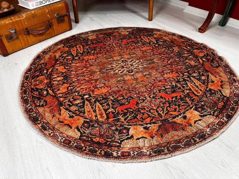 Premium Turkish Round Rug, Animal Pattern, Perfect for Livingroom or ...