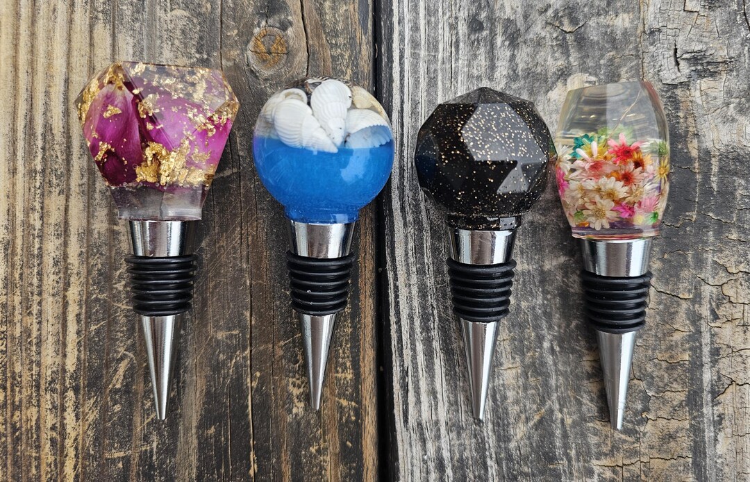 Elegant Resin Wine Stoppers With Real Rose Petals and Seashells ...