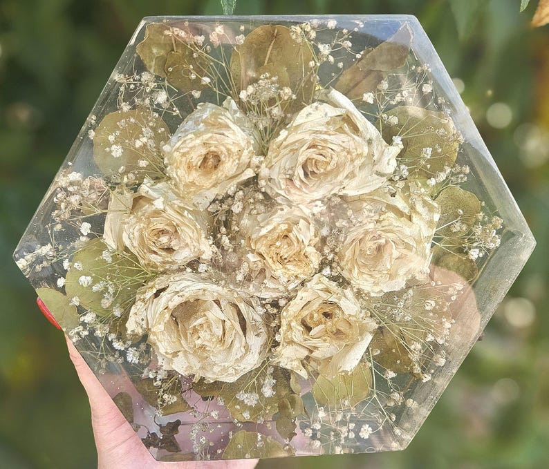 Personalized Pressed Flower Resin Block, Custom Floral Preservation ...