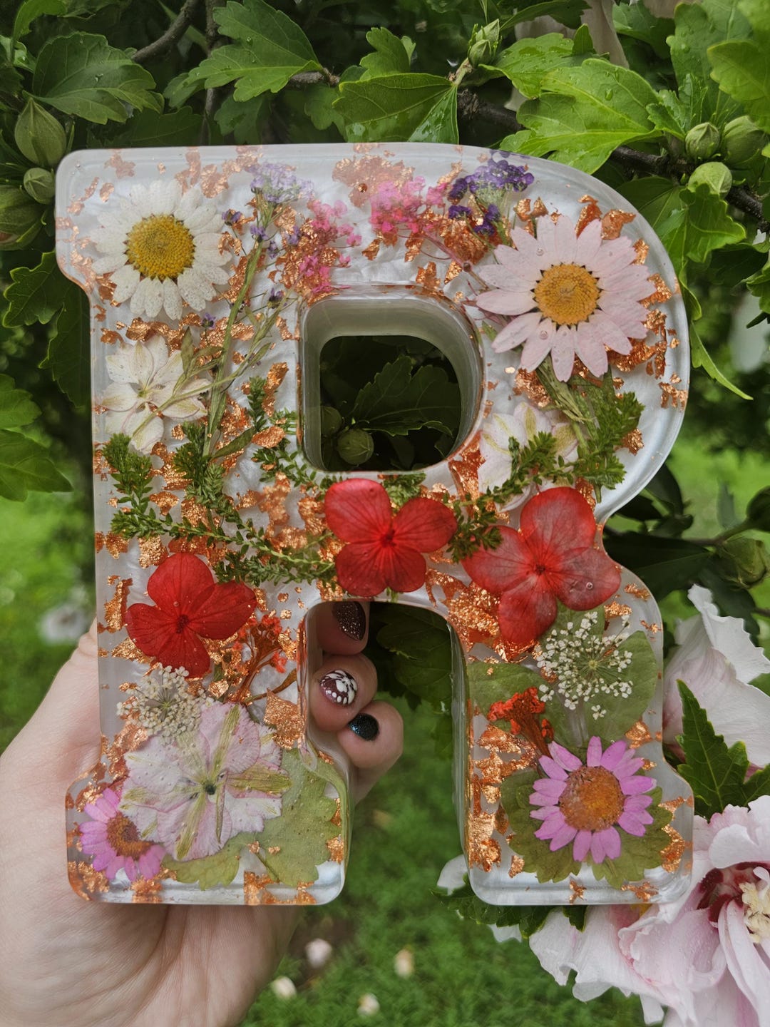 Floral Resin Letter – Personalized Glitter Foil Decor - Etsy