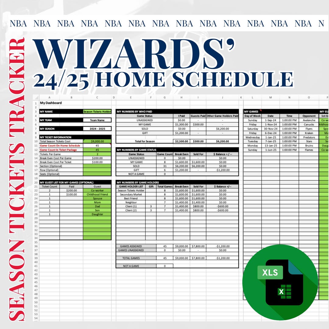 Wizards Schedule Season Tickets Tracker 2024-25 - Etsy