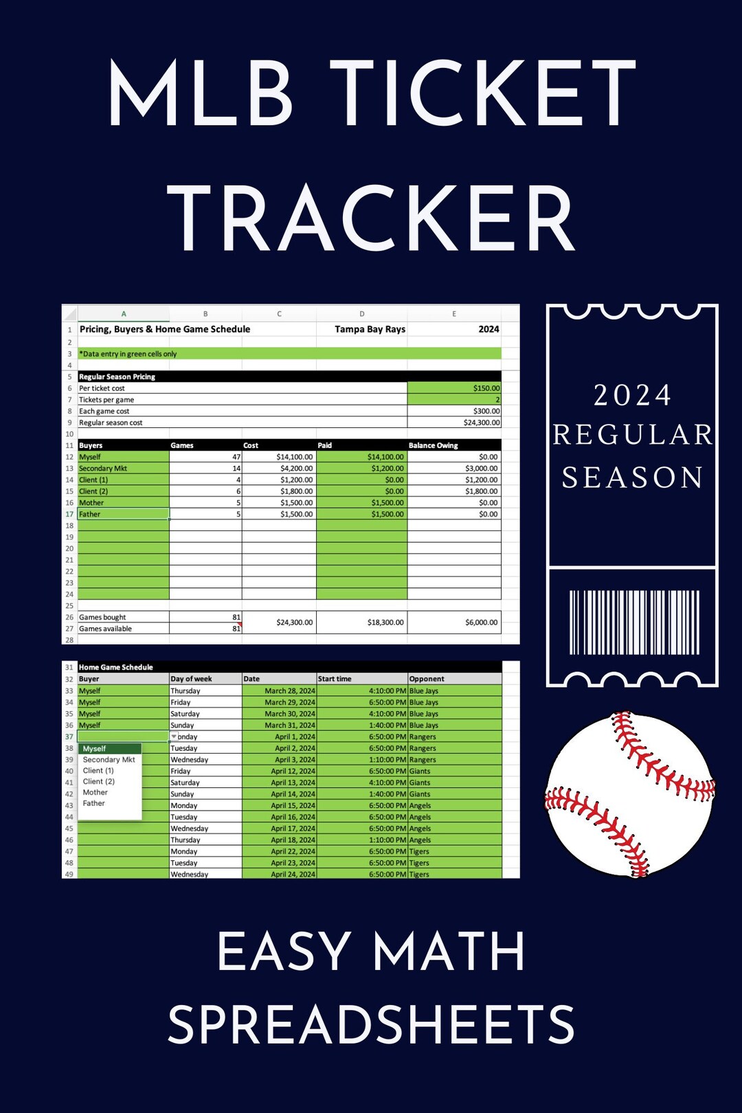 2024 MLB Ticket Tracker Season Tickets Manager - Etsy