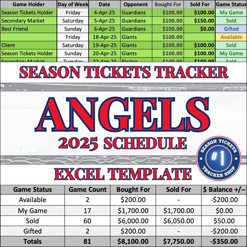 Angels Schedule | Season Tickets Tracker - Etsy